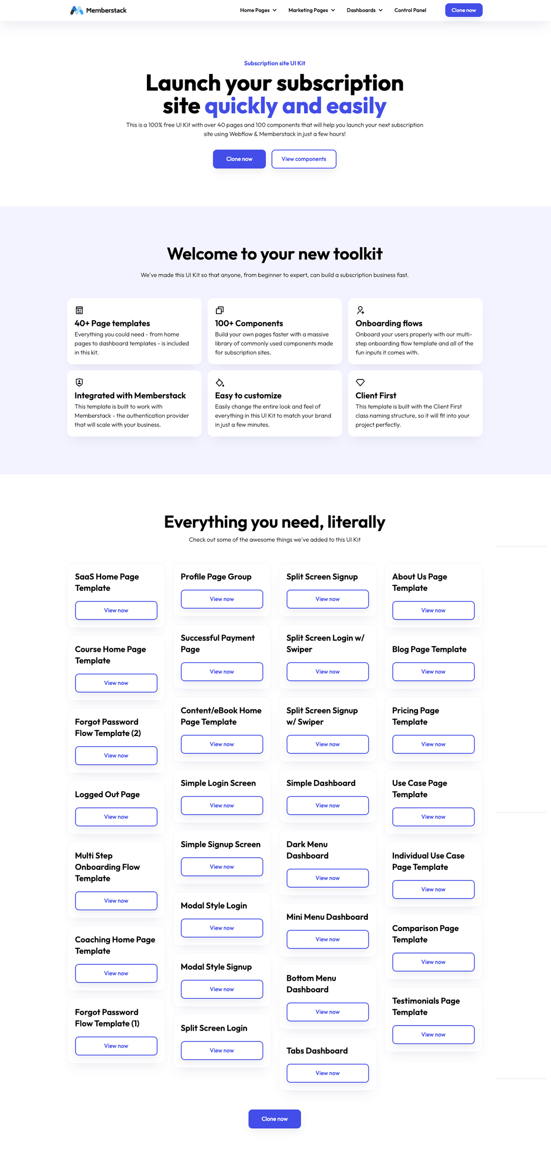 Subscription Site UI Kit | Webflow Template